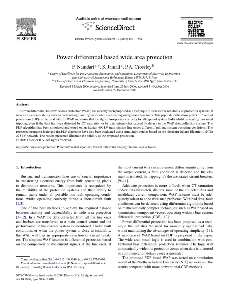 Power Differential Based Wide Area Protection | PDF | Ac Power ...