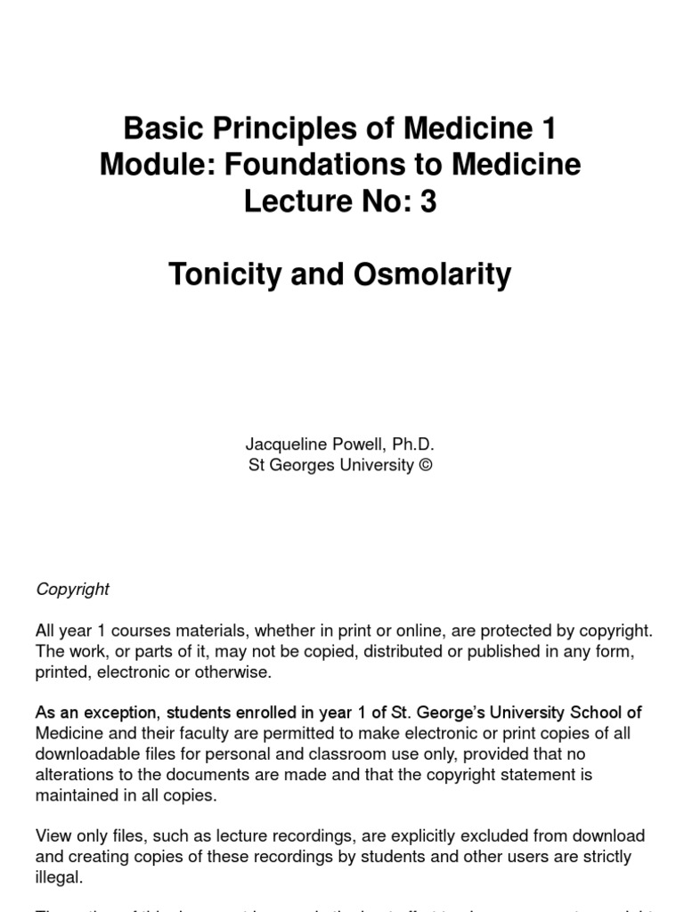 L 3 Tonicity and Osmolarity | PDF | Osmosis | Saline (Medicine)
