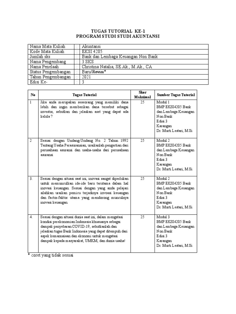 TUGAS TUTORIAL KE 1 BANK Dan LEMBAGA KEUANGAN | PDF