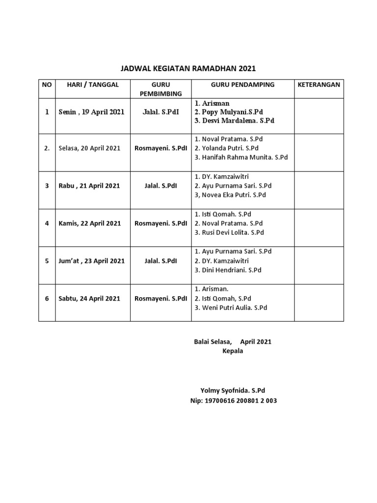 Jadwal Kegiatan Ramadhan 2021 | PDF | Wellness