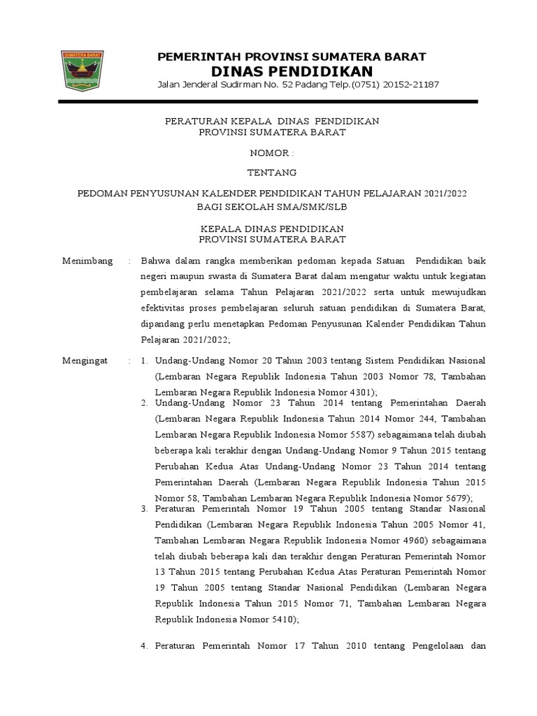 Ok Peraturan Kadis Tentang Kalender Pendidikan TP 2021 2022 Sma-Smk-Slb | PDF