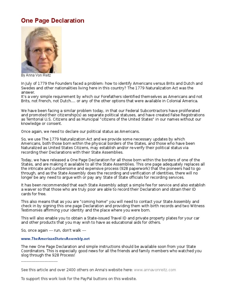 One Page Declaration | Download Free PDF | Naturalization | Citizenship ...