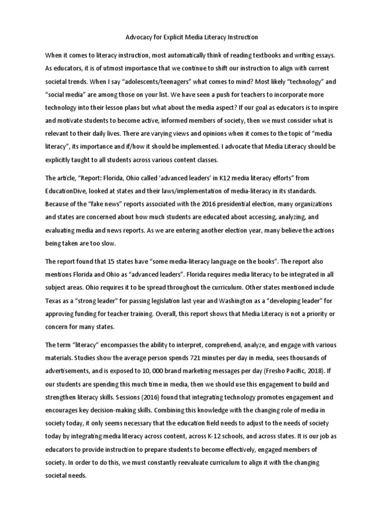 Advocacy Statement | PDF | Literacy | Teachers