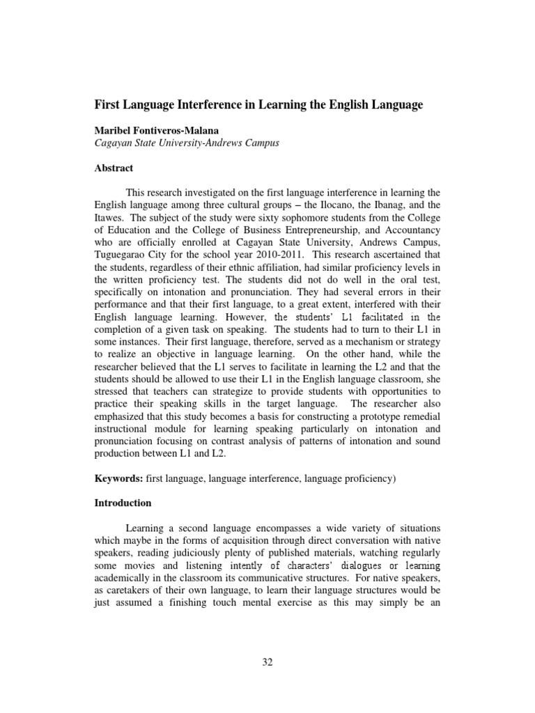 First Language Interference in Learning English: An Analysis of the ...