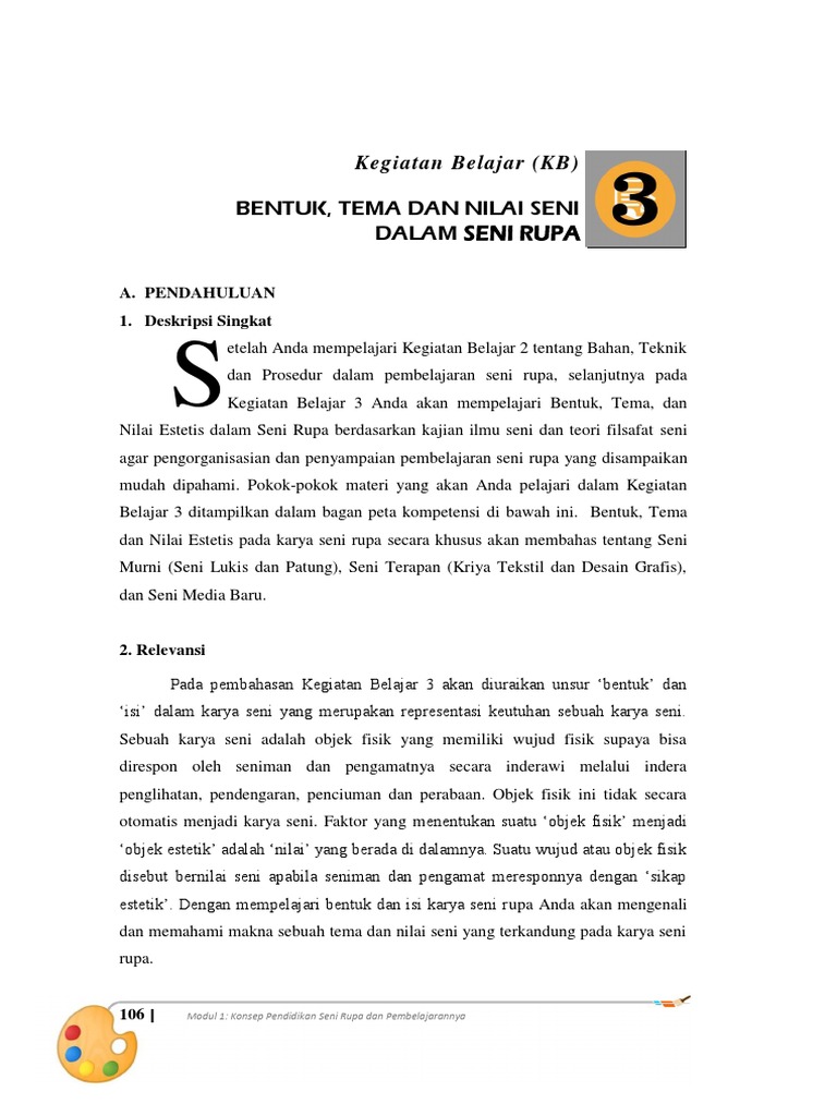 Bentuk, Tema Dan Nilai Seni Dalam Seni Rupa: Kegiatan Belajar (KB) | PDF