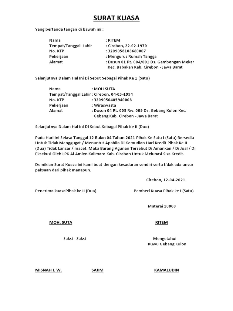 Contoh Surat Kuasa | PDF