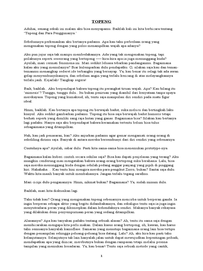 Monolog Topeng Dan Sahabat | PDF | Seni & Disiplin Bahasa ...