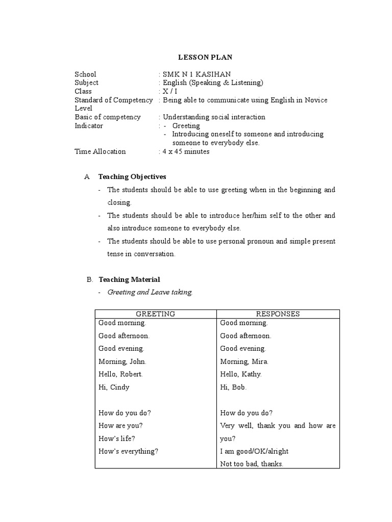 LESSON PLAN Speaking Listening | PDF | Neuropsychological Assessment ...