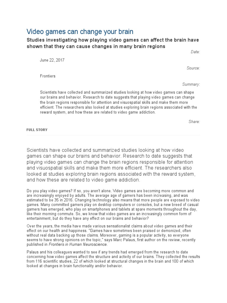 Video Games | PDF | Video Games | Brain