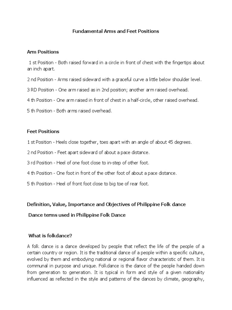 Fundamental Arms and Feet Position | PDF | Folklore | Dances