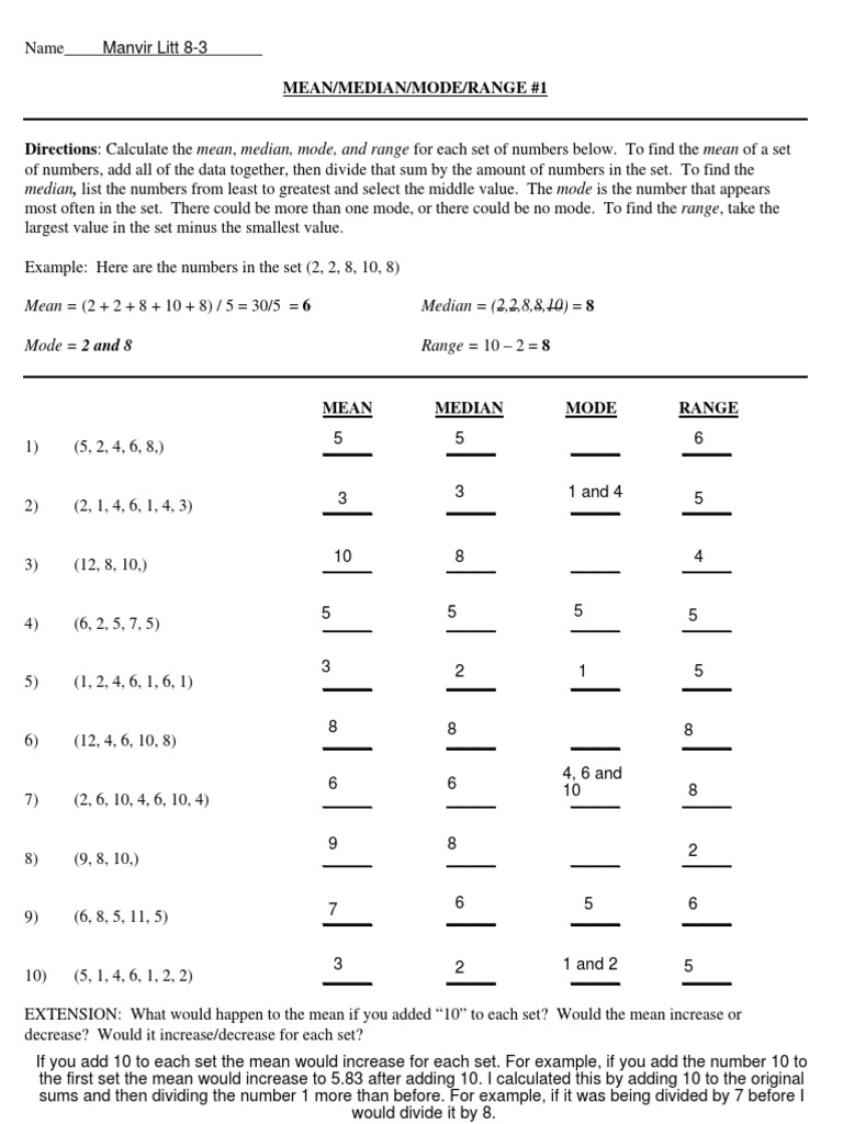 Mean, Median, Mode, and Range Guide | PDF | Mean | Mode (Statistics)