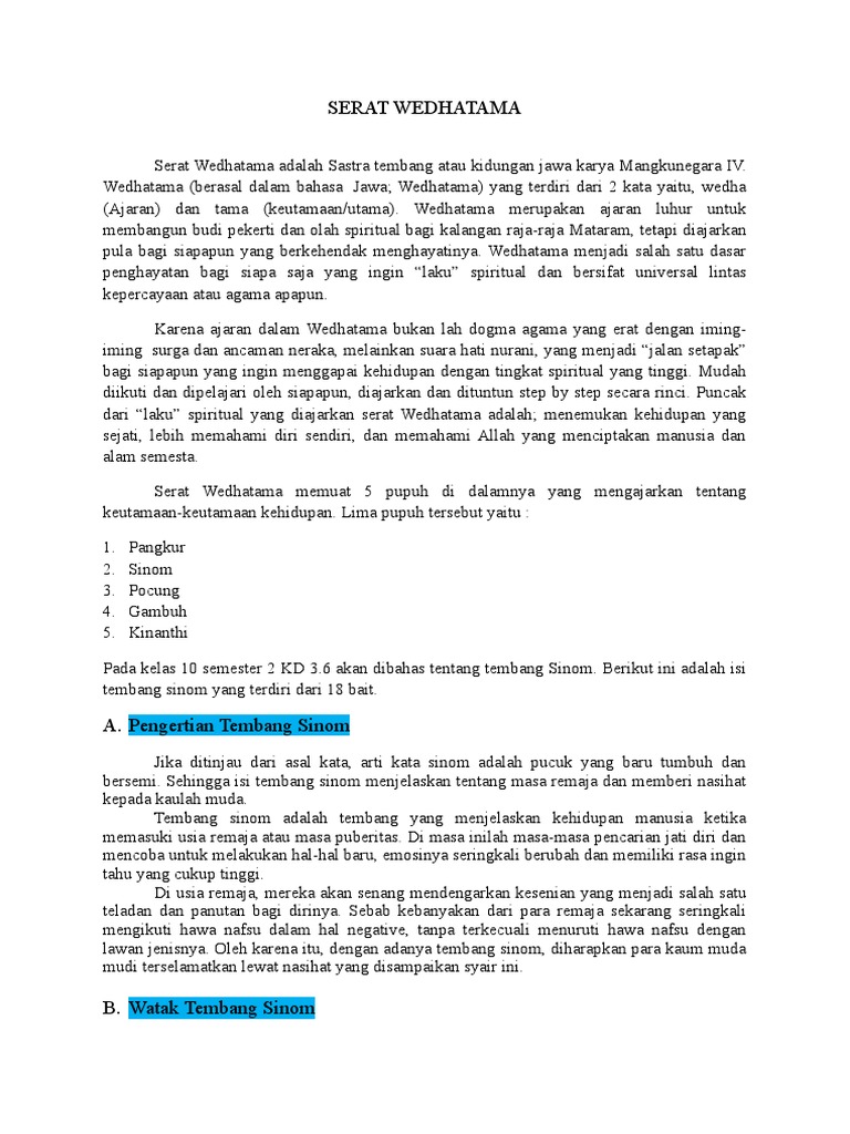 Serat Wedhatama Pupuh Sinom | PDF