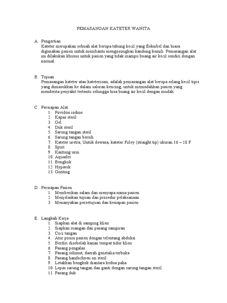 Pemasangan Kateter Wanita | PDF