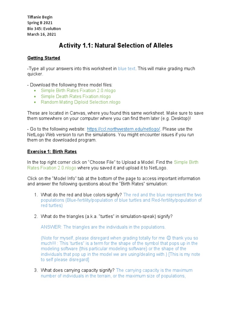 Natural Selection Simulation Worksheet | PDF | Allele | Dominance ...