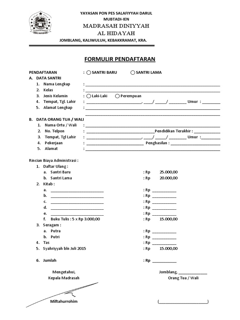 Formulir Pendaftaran TPQ | PDF