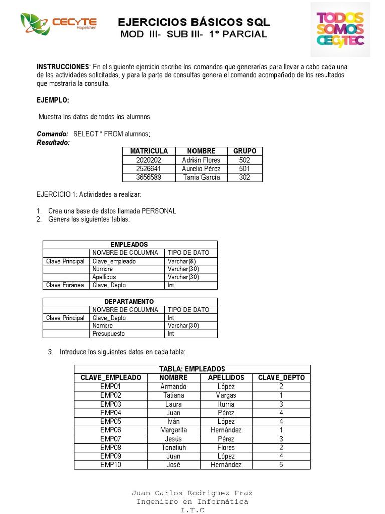 Ejercicios Basicos SQL 1 Parcial MOD 3, SUB 3 | PDF | SQL | Ciencias de la Información