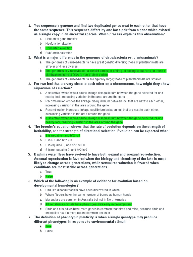 Evolution Concepts and Exam Review | PDF | Gene | Natural Selection