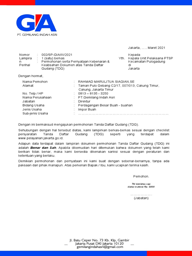 Formulir Tanda Daftar Gudang | PDF