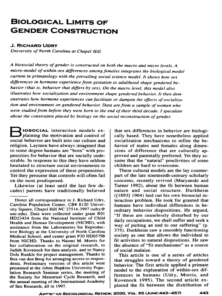 Biological Limits of Gender Construction | PDF | Testosterone ...