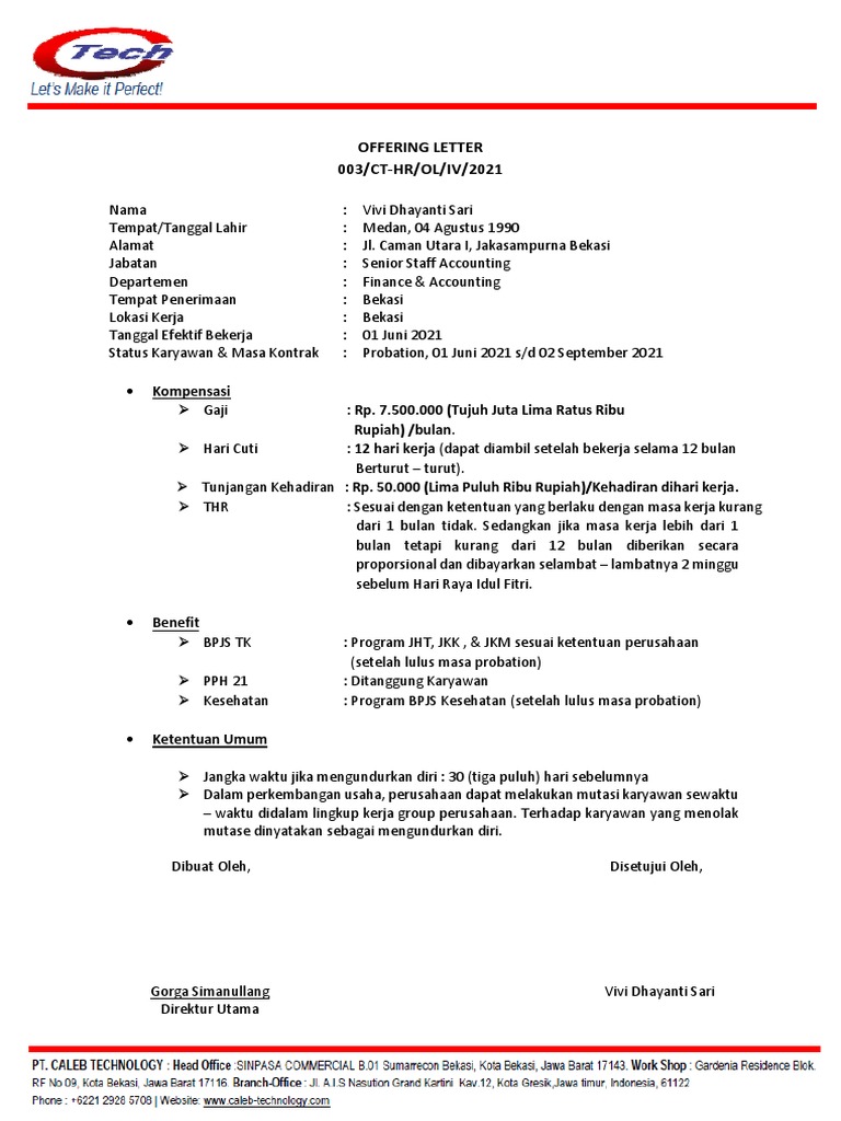 Contoh Offering Letter 2021 | PDF