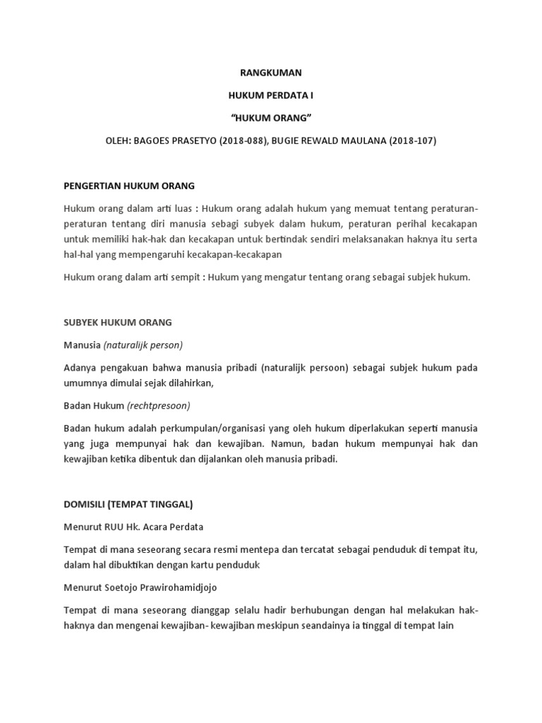 Pengertian Hukum Orang dan Subyeknya | PDF | Hukum