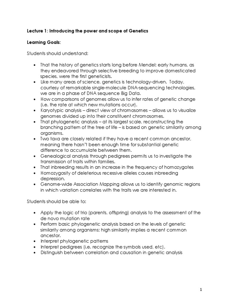 Lecture 1: Introducing The Power and Scope of Genetics Learning Goals ...