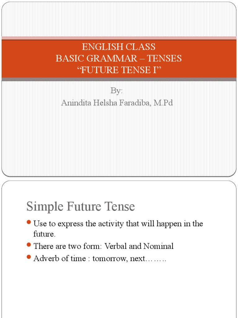 English Class Basic Grammar - Tenses "Future Tense I": By: Anindita ...
