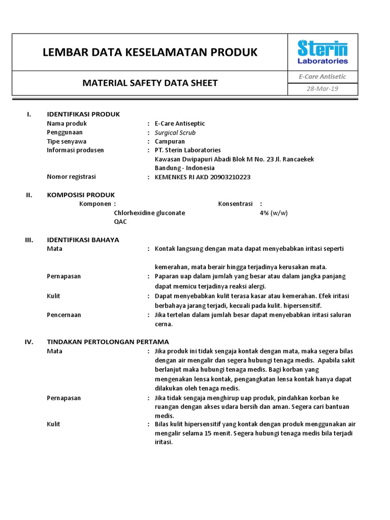 Msds E-Care Handscrub | PDF