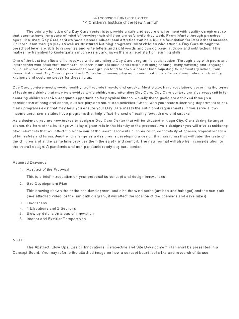 Proposed Day Care Center Design Plan | PDF | Child Care | Relationships