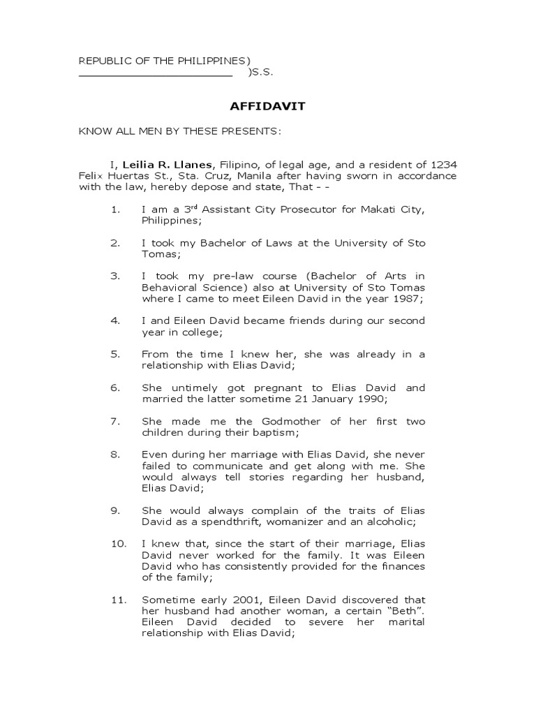 Affidavit of Lea Llanes | PDF | Affidavit | Common Law