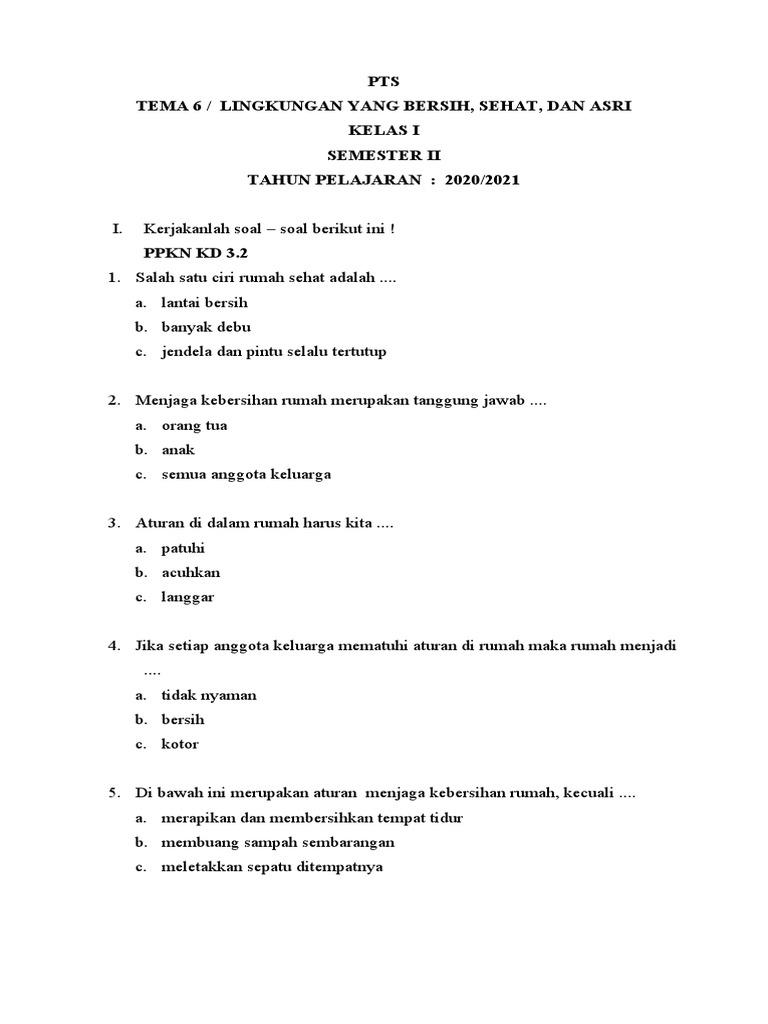 Soal PTS Tema 6 KLS 1 | PDF