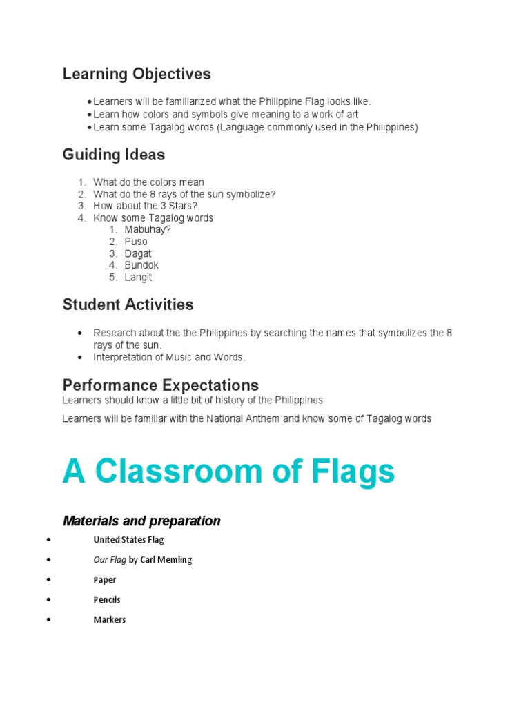 A Classroom of Flags: Learning Objectives | PDF | Flag | Flag Of The ...