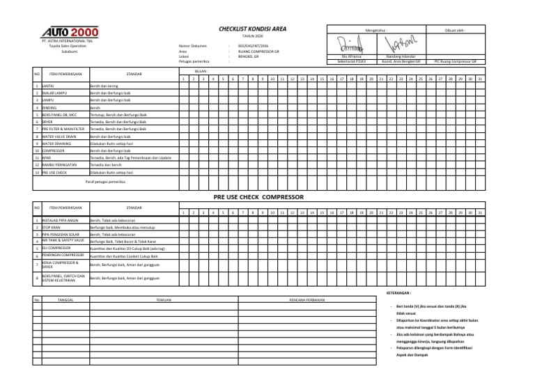 Log Book Maintenace Compresor Di Bengkel | PDF