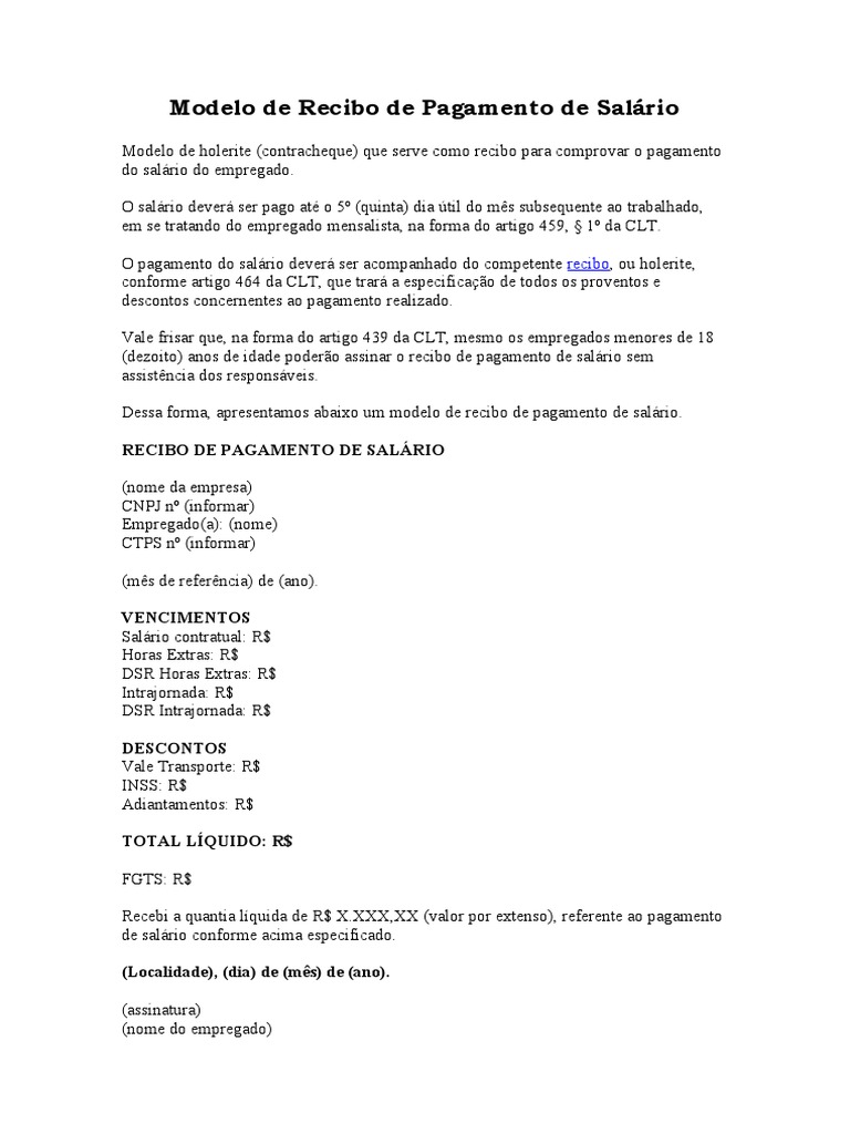 Modelo - Recibo de Pagamento - Salário | PDF