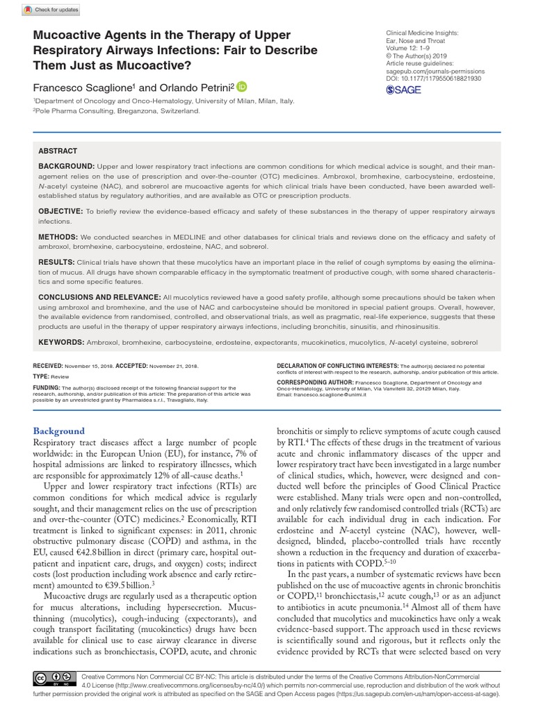 Mucoactive Agents in The Therapy of Upper Respiratory Airways ...