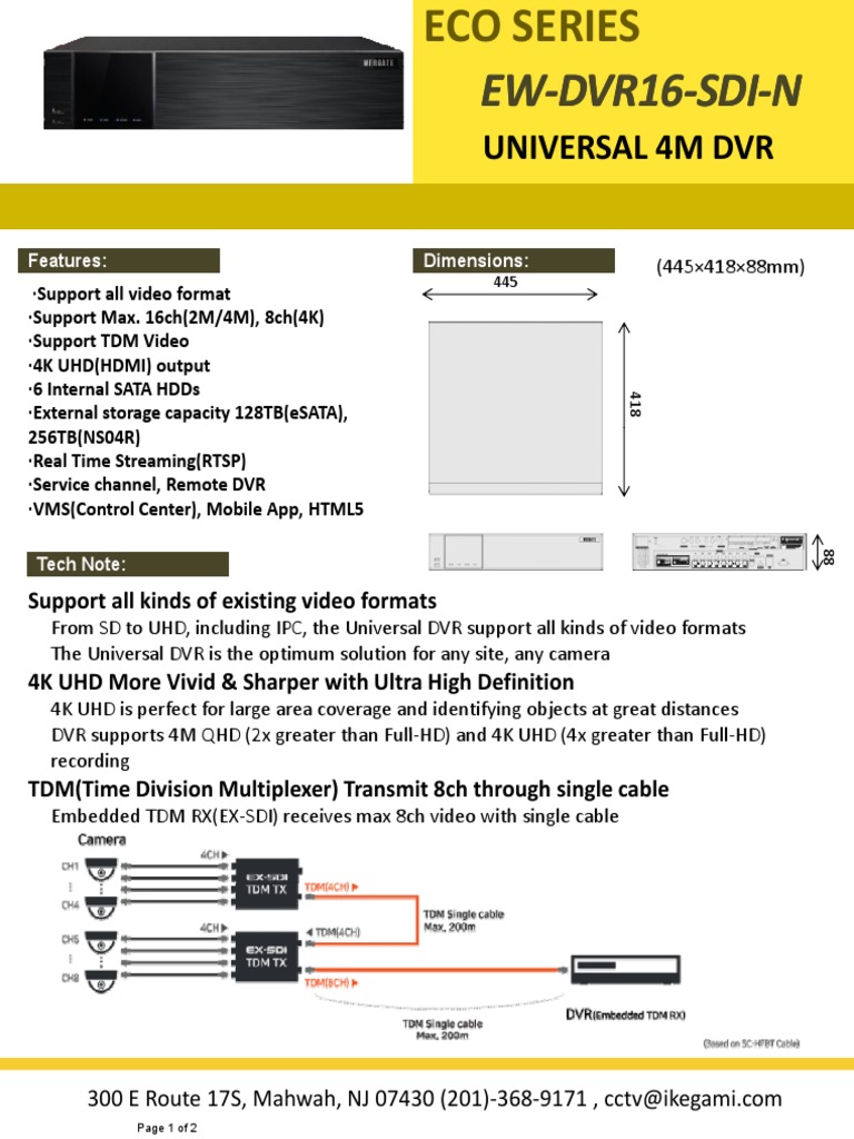 Universal 4M DVR Specifications Guide | PDF | Hdmi | Streaming Media