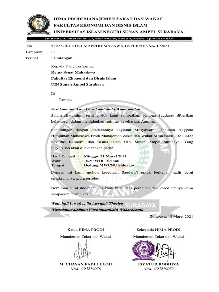 Undangan Musyawarah Tahunan HIMA MAZAWA 2021 | PDF