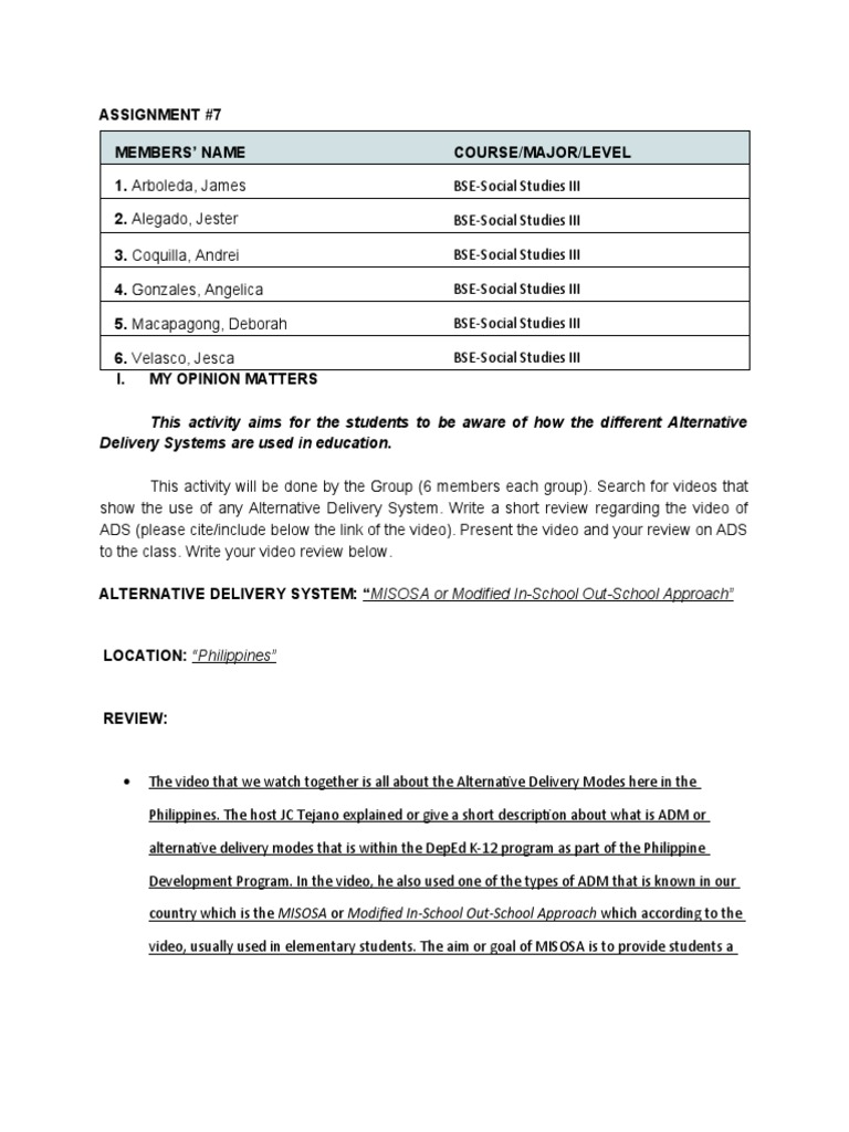 This Activity Aims For The Students To Be Aware of How The Different ...