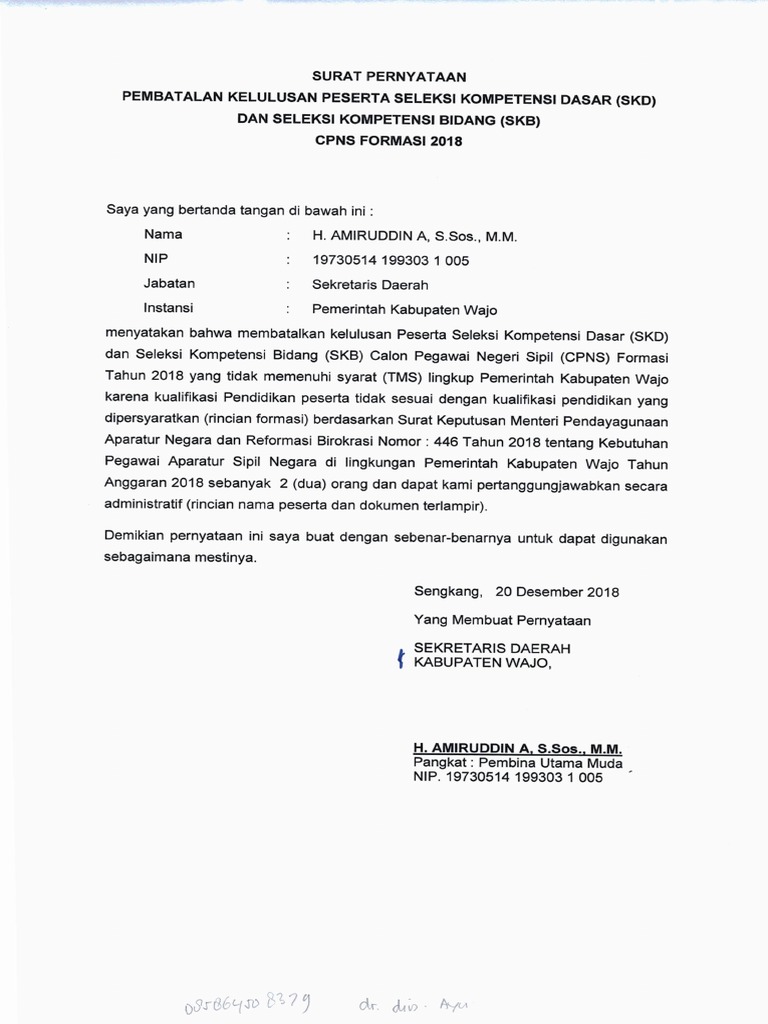 Surat Pernyataan Pembatalan Kelulusan | PDF