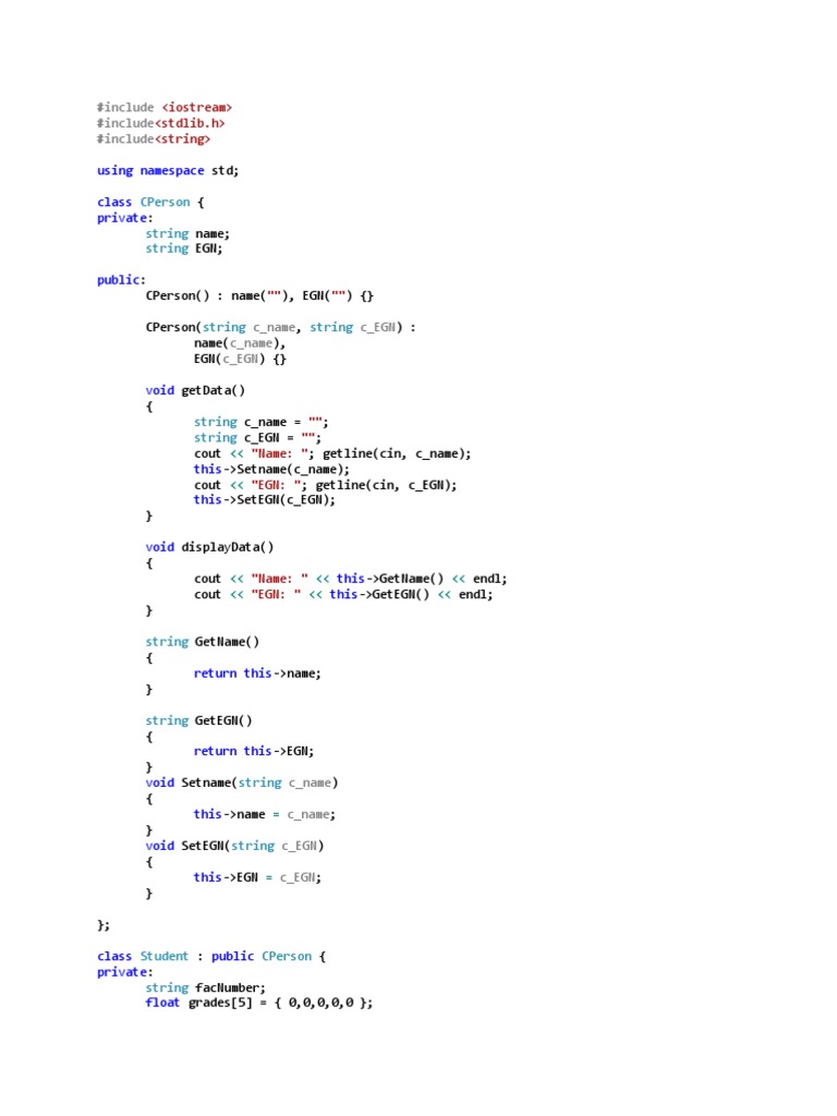 Cperson String String: Using Namespace Class Private | PDF | Computer Programming | Object ...