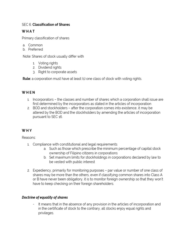 SEC 6 - Classification of Stocks | PDF | Preferred Stock | Stocks