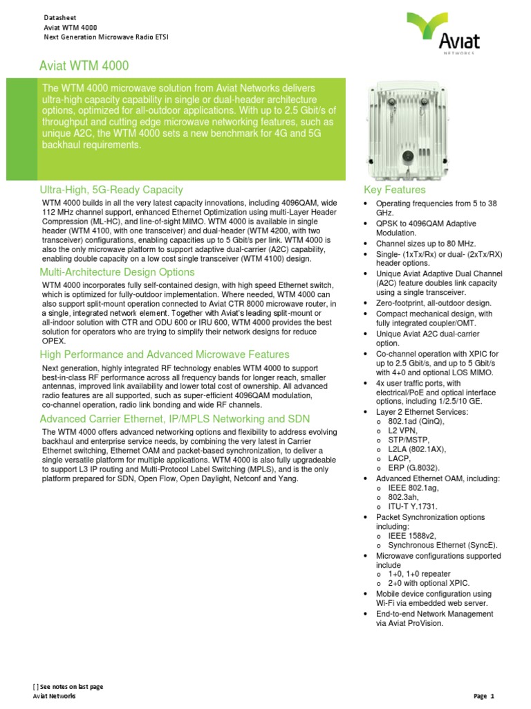 Aviat WTM 4000: Ultra-High, 5G-Ready Capacity Key Features | PDF ...