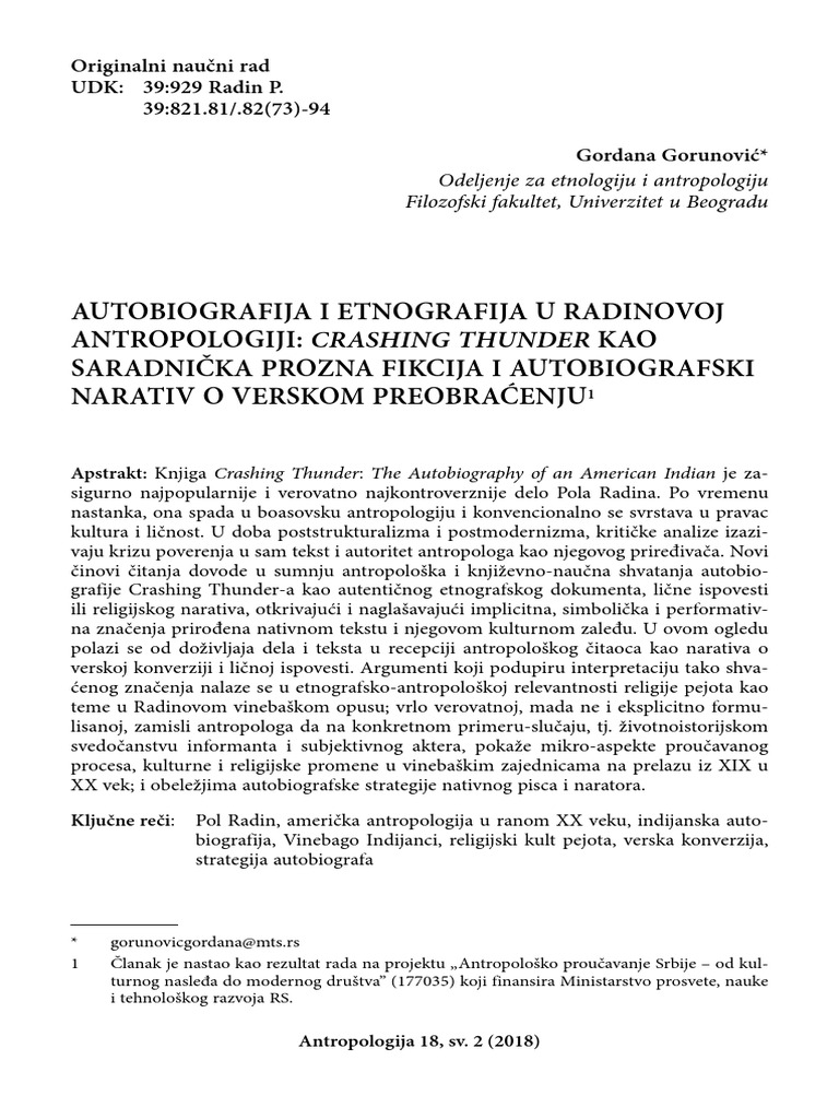 + Gorunović G - Autobiografija I Etnografija U Radinovoj Antropologiji ...