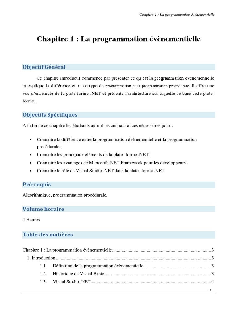 Chapitre - 1-La Programmation Évènementielle | PDF | Microsoft Visual Studio | De base