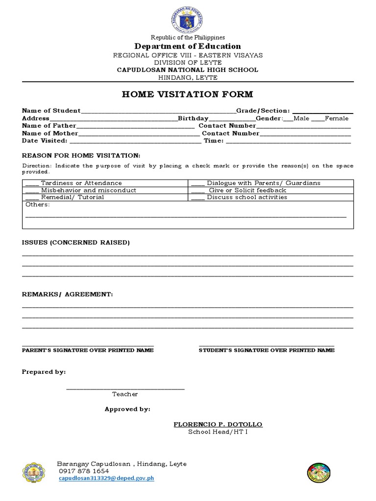 Home Visitation Form | PDF