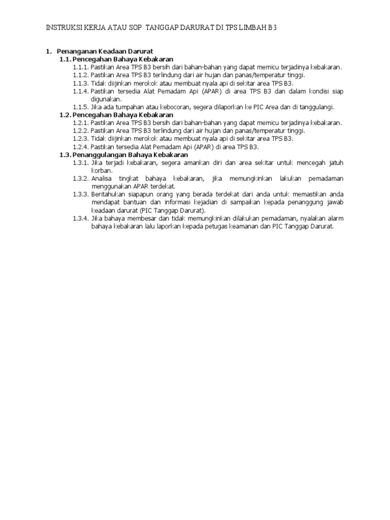 SOP Penanganan Keadaan Darurat TPS OIL TRAP | PDF