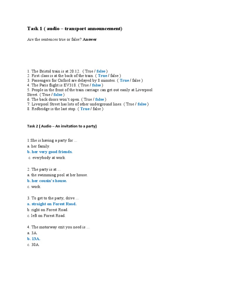 True/False Listening Exercises | PDF | Art