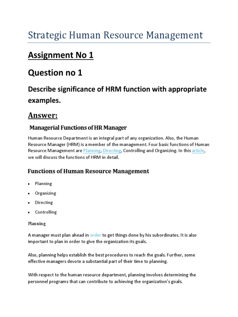 Analysis of key human resource management concepts and challenges addressed in a strategic HRM ...