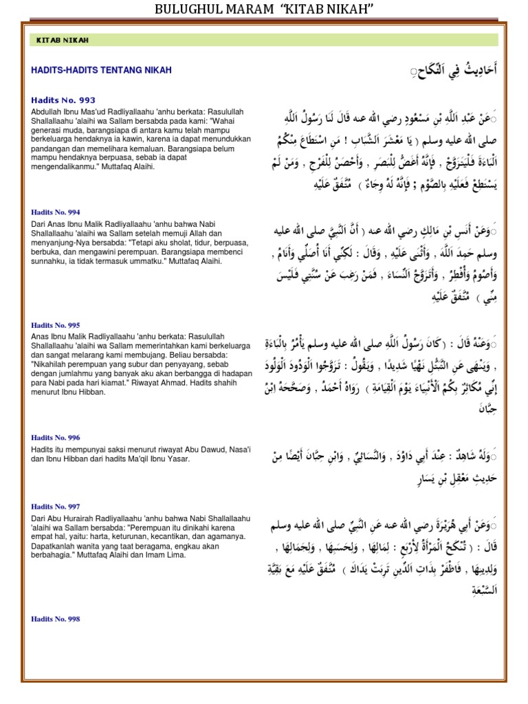 Adoc - Pub Bulughul Maram Kitab Nikah | PDF