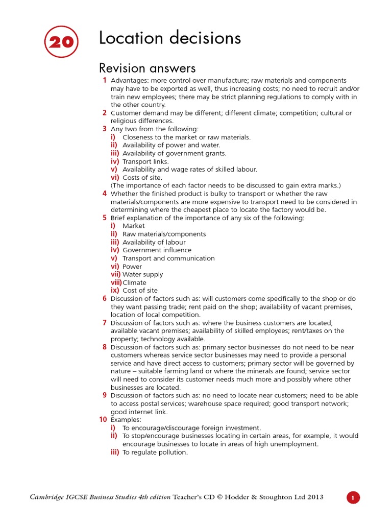 Location Decisions: Revision Answers | PDF | Retail | Labour Economics